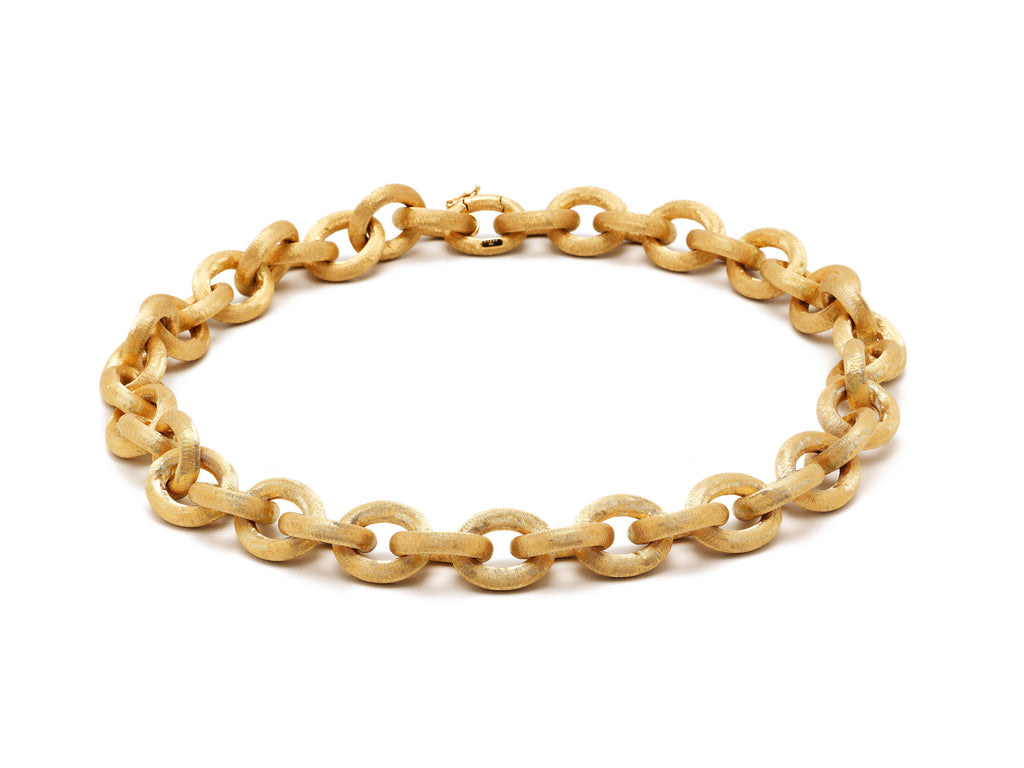 18 krt yellow gold satinised round link necklace – Jesse Jewelry